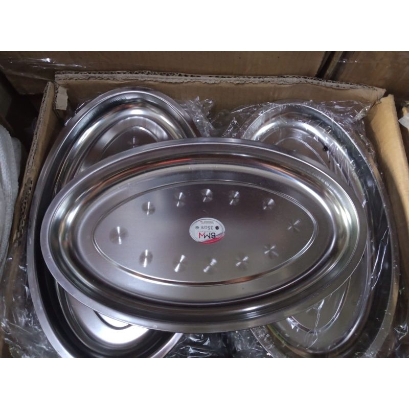 Jual NAMPAN OVAAL STAINLESS STEEL 40CM / PIRING SATE IKAN SERBAGUNA ...