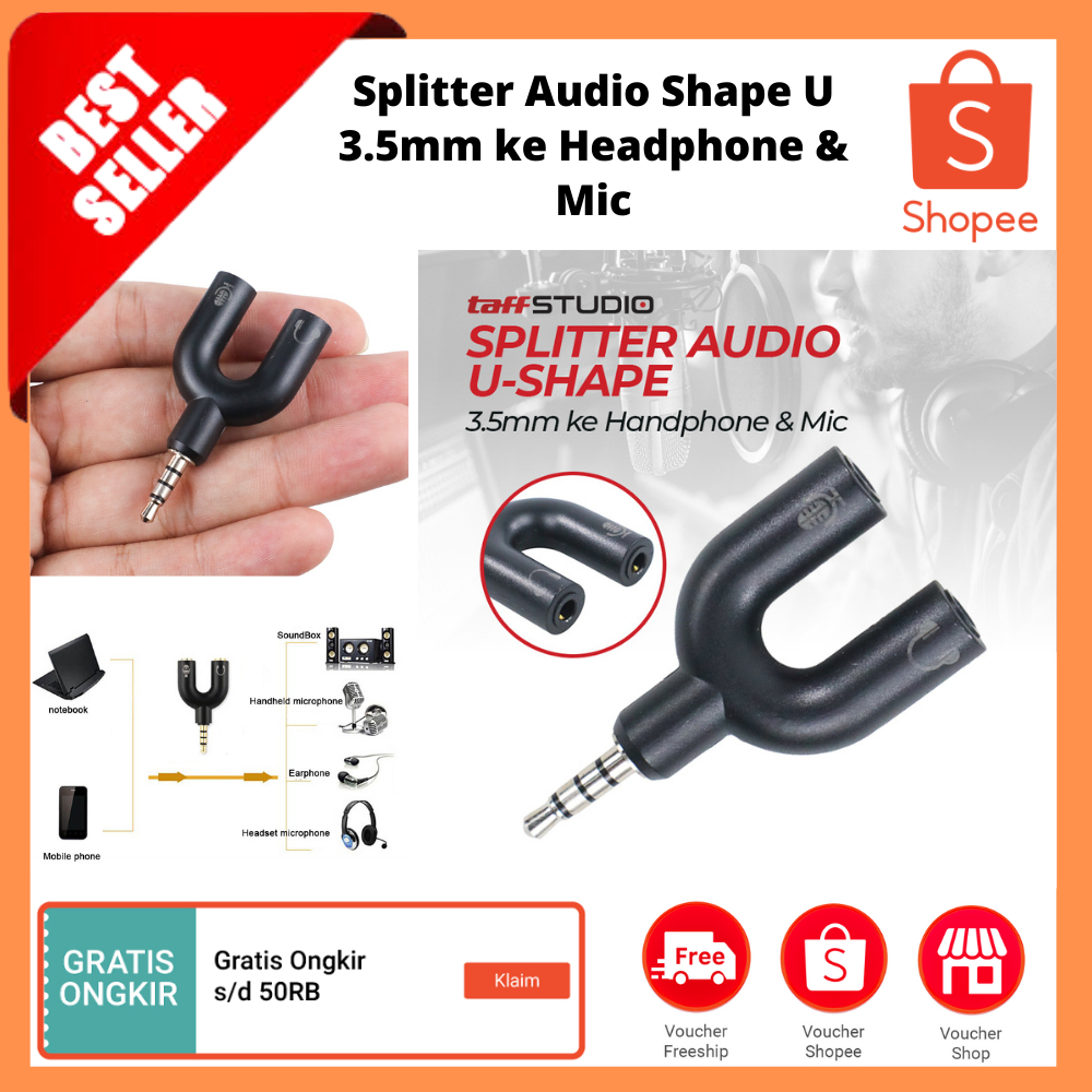 Jual Splitter Audio Shape U 3.5mm ke Headphone & Mic / Adaptor kabel ...