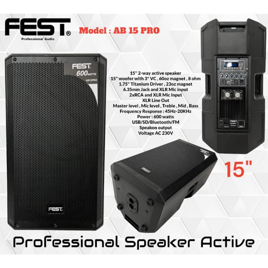 Jual Speaker Aktif 15 inch Monitor Fest AB15 PRO Power 600 Watt ...