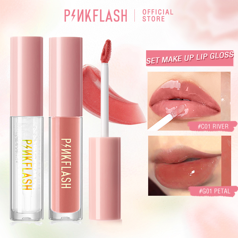 Jual PINKFLASH 2 PCS Set Lip Gloss Shimmer Glossy Moisturizing Plumping ...
