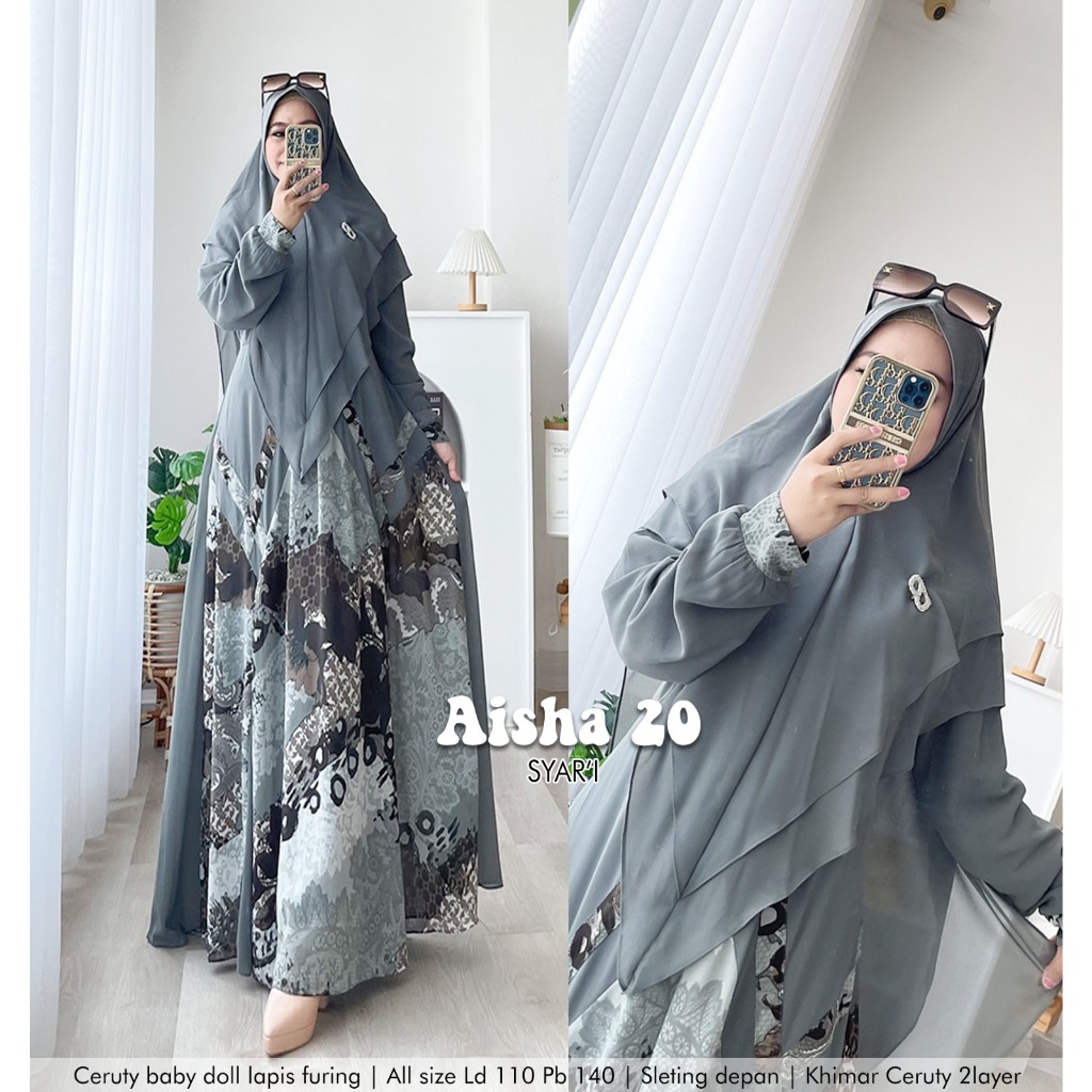 Jual Zahira1808 Aisha 20 Syari Dengan Khimar Bahan Ceruty Baby Doll ...
