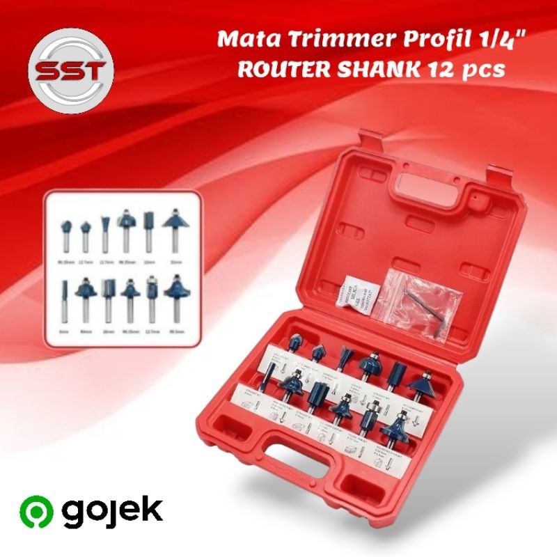 Jual Mata Profil Set 12Pcs Trimmer Router Bits Set 1/4" Kayu Router ...