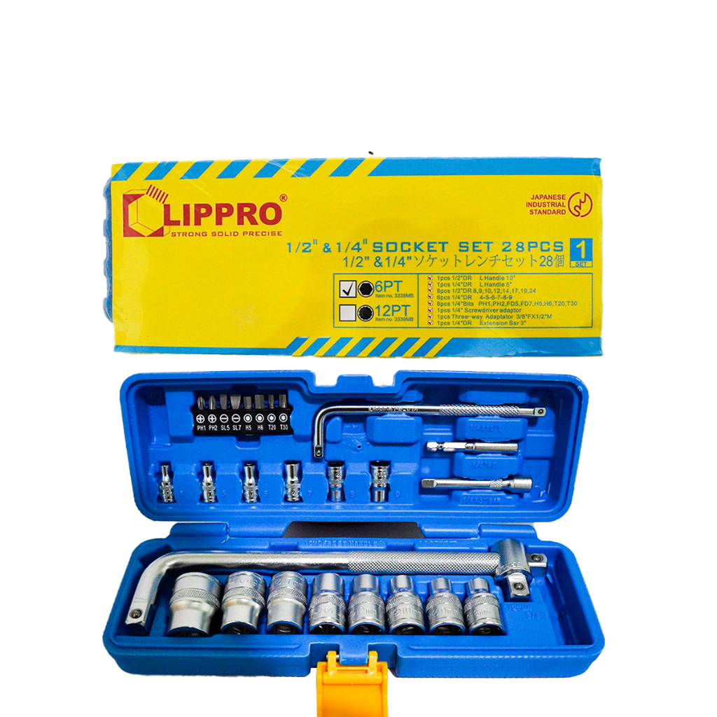 Jual LIPPRO 3338MB KUNCI SOK SET 28 PCS 6PT BOX PLASTIK 1-2 & 1-4 DR ...