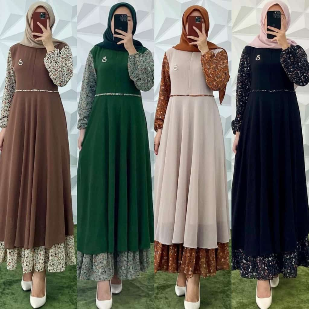 Jual GAMIS CERUTY DUA LAYER KOMBINASI MOTIF KEMBANG/GAMIS TERBARU ...