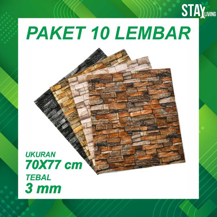 Jual Paket 10 Lembar Wallpaper Dinding 70x77 Motif Batu Alam Wall ...