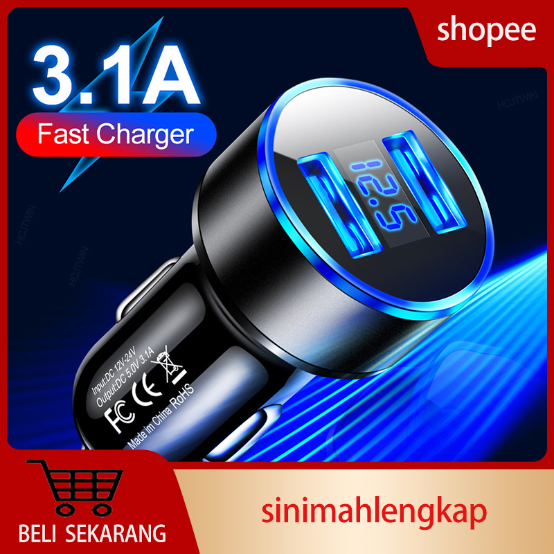 Jual Charger Mobil Charger Motor 2 Ports 3.1A 12V-24V Output Fast ...