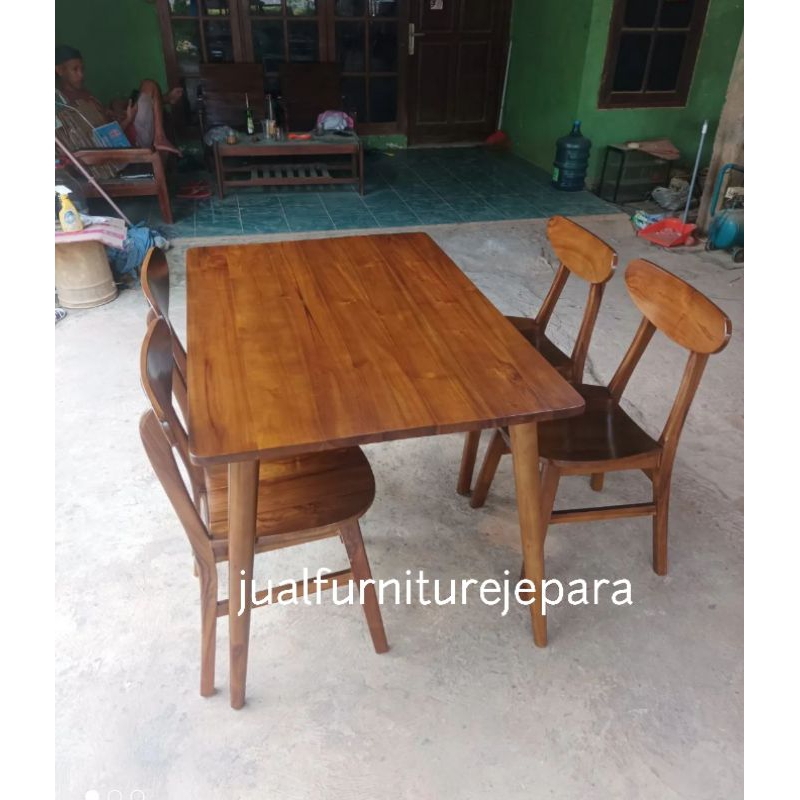 Jual Set Meja Makan 4 Kursi Kayu Jati Minimalis, Meja Makan 4 Kursi Minimalis Kayu Jati | Shopee ...