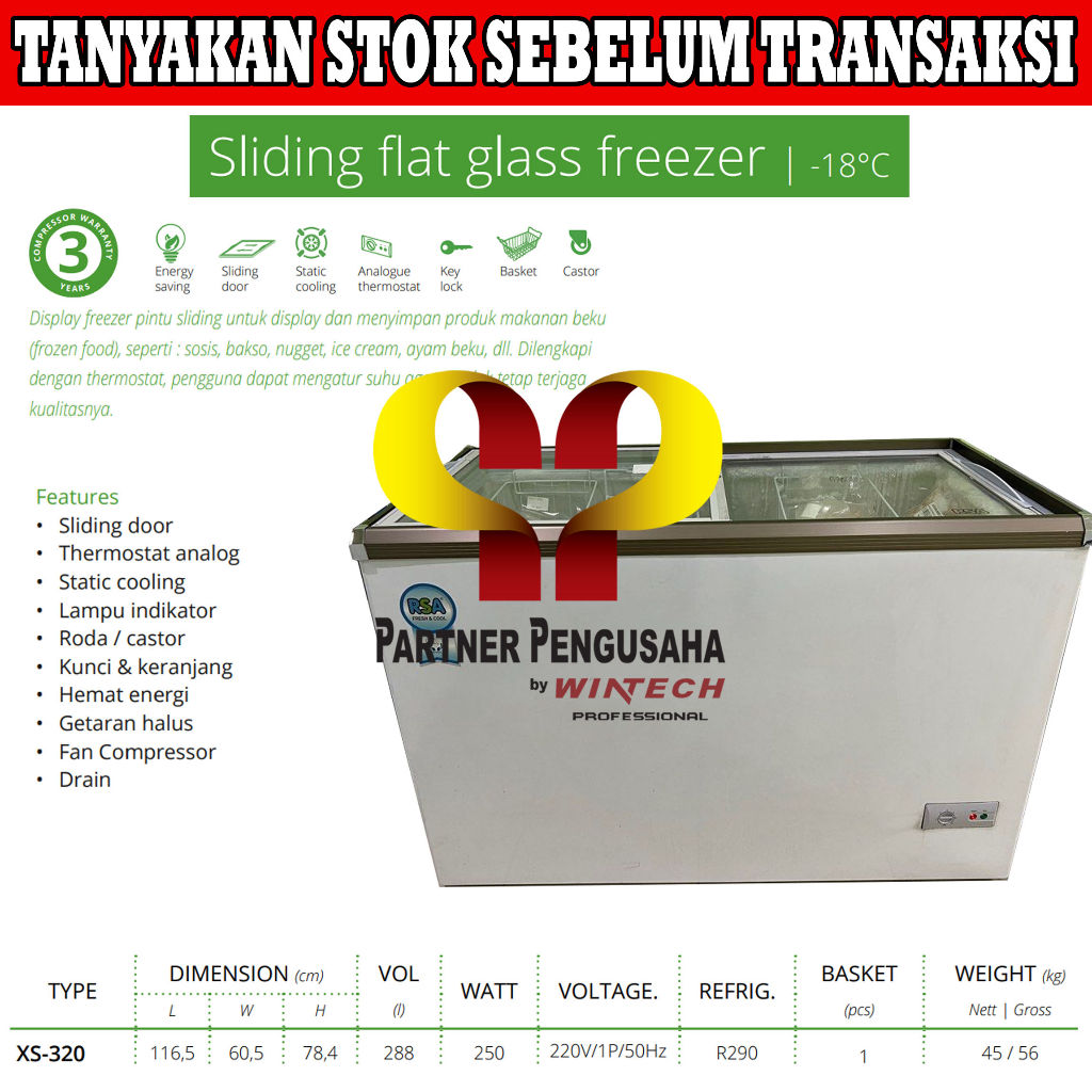 Jual RSA XS-320 Kulkas Box Pemajang Es Krim / Freezer Box Pintu Kaca ...