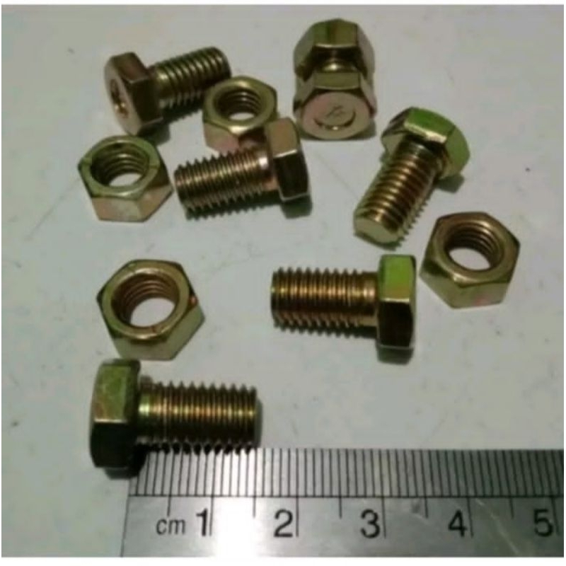 Jual BAUT + MUR KUNING BMK M8 X 15 MM BAUT SIKU LUBANG ( KUNCI 12 ) | Shopee Indonesia