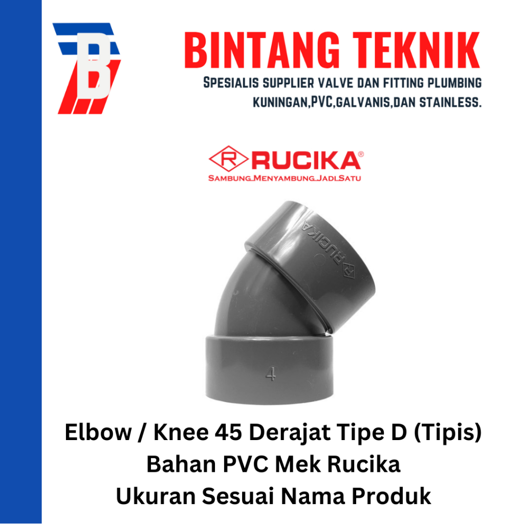 Jual Elbow / Knee PVC Rucika 5" Inch D (Tipis) 45 Derajat | Shopee Indonesia