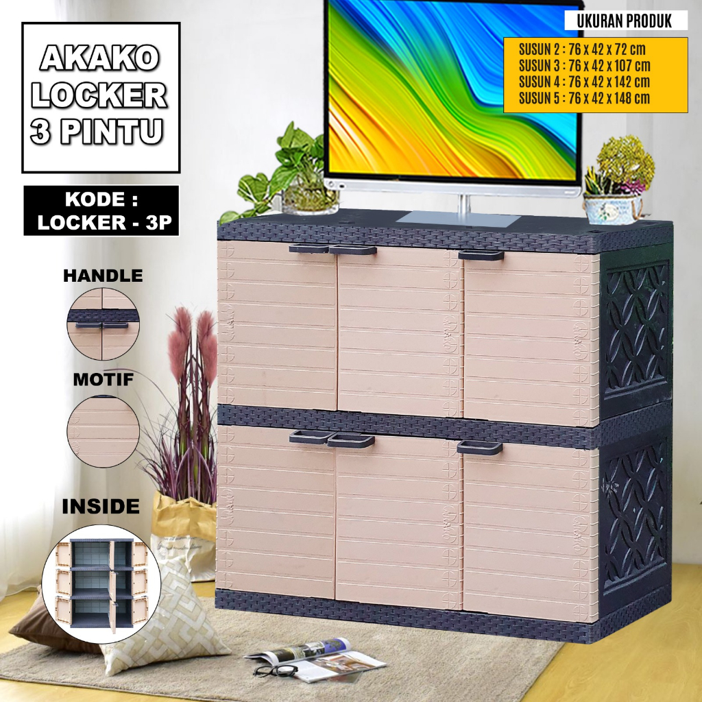 Jual Lemari Pakaian Baju Plastik LOCKER 3 Pintu 2 3 Susun AKAKO ...