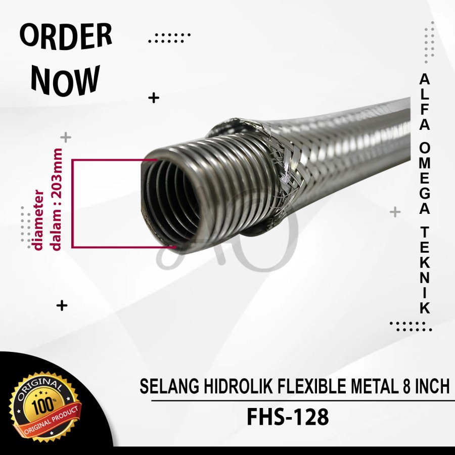 Jual SELANG FLEXIBLE METAL 8 INCH HYDRAULIC HOSE HIGH TEMP SS304 8 INCI ...