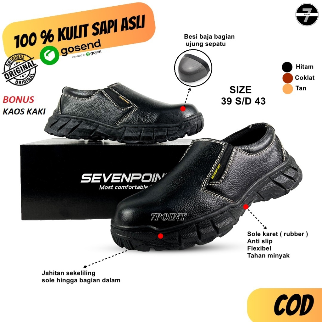 Jual Sepatu Safety Kulit Sapi Asli Slip On Original Septi Pria Cowok ...