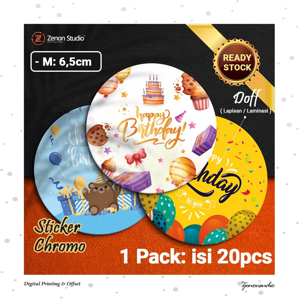 Jual [20pcs] Sticker Bulat Birthday Stiker Ucapan Selamat Ulang Tahun ...