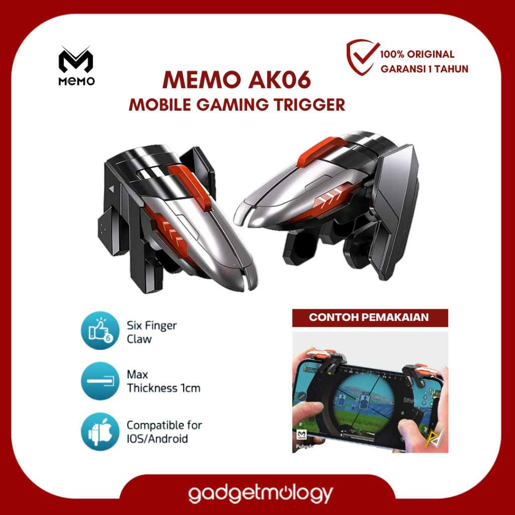 Jual MEMO AK06 Joystick Controller Trigger Gaming Mobile Six Finger Firing L1 R1 L2 R2 For HP ...