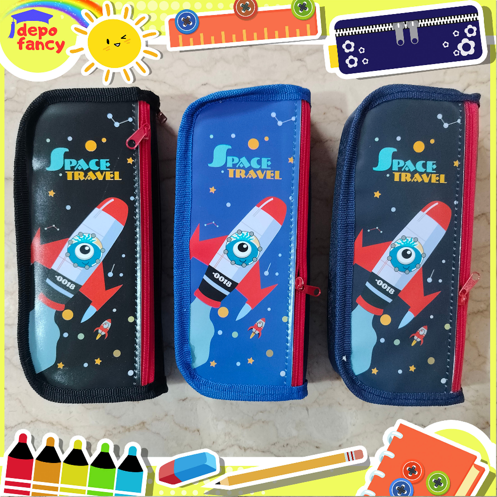 Jual Kotak Pensil Kain 2 Resleting 5276 Space Travel / Pencil Case ...