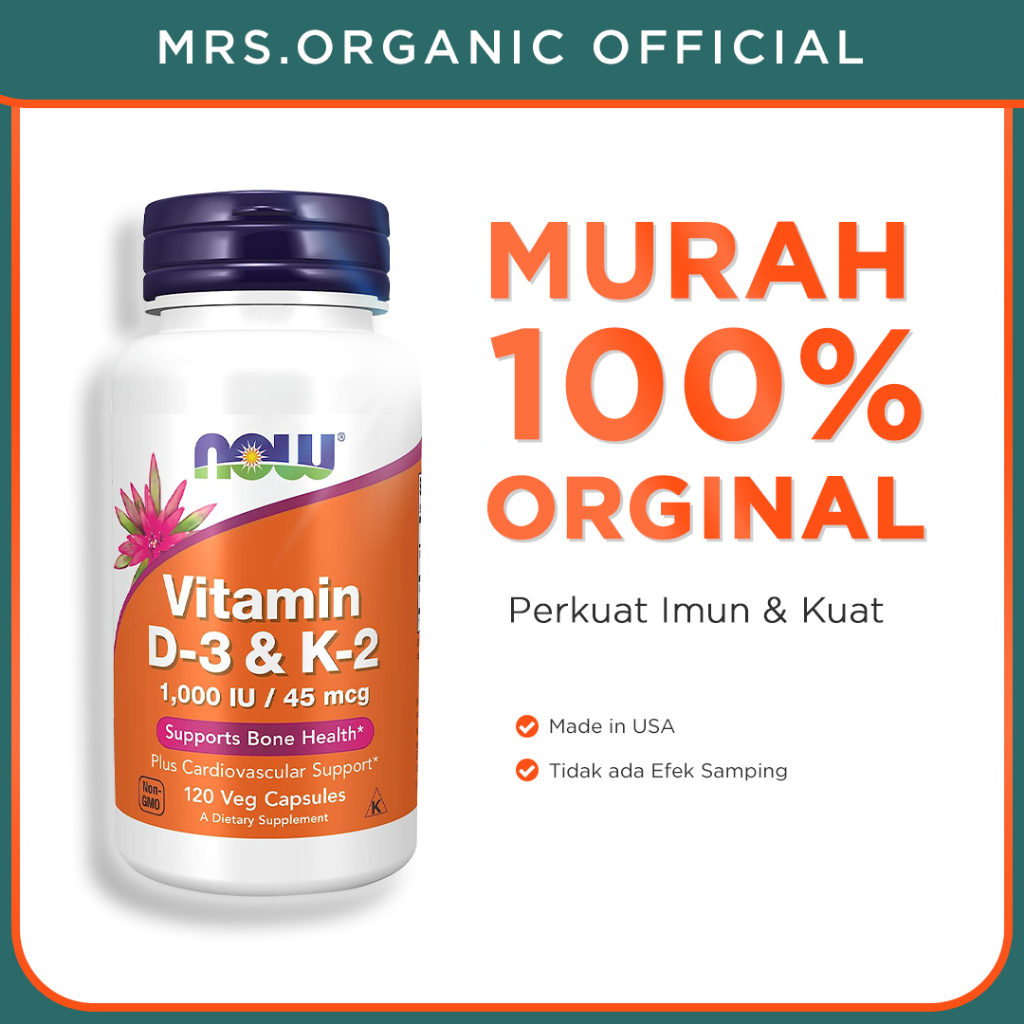 Jual NOW Vitamin D3 D-3 K2 1000 IU 120 caps - imun daya tahan tubuh ...