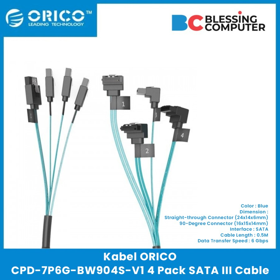 Jual Kabel ORICO CPD-7P6G-BW904S-V1 4 Pack SATA III Cable | Shopee ...