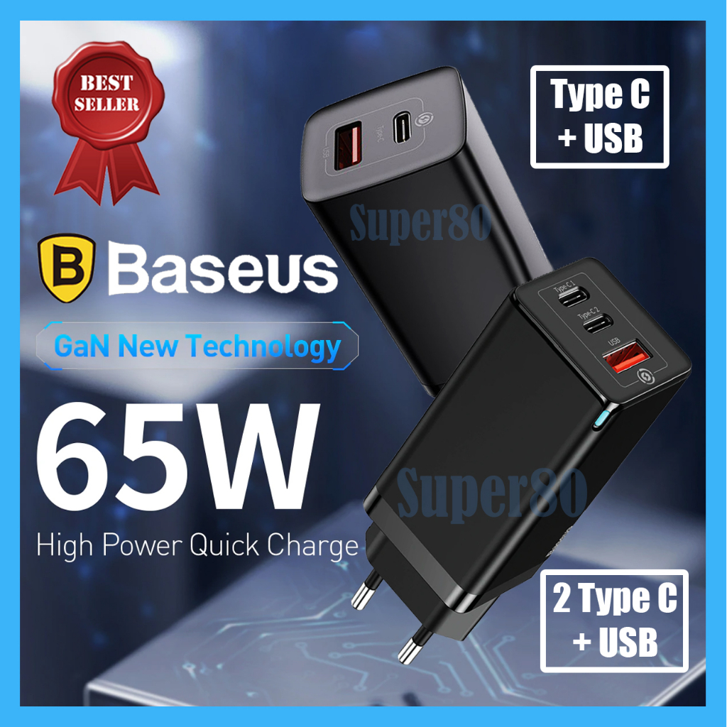 Jual Baseus Adaptor 65W Dual 2 Type C USB GaN Pro PPS PD QC 3.0 Adapter ...