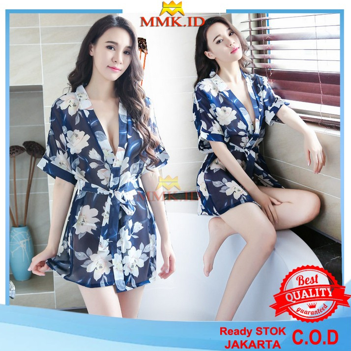 Jual Set Lingeri Wanita Seksi Model Bunga Kimono Transparan | Shopee ...
