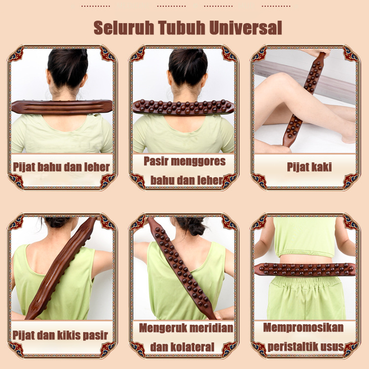 Jual [100%Kayu]Alat Pijat Kayu Tongkat gua sha 31 Manik-Manik Bahan ...