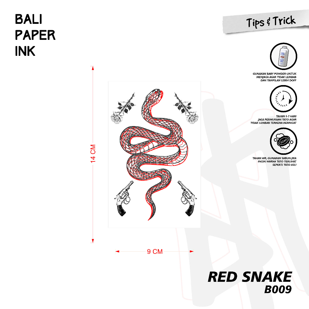 Jual Bali Paper Ink B009 Red Snake Tatto Temporary Basic Tato Temporer ...