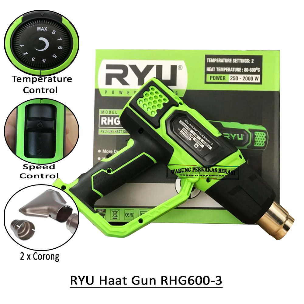 Jual RYU Hot Heat Air Gun 2 Tingkat Panas Blower Pemanas Hotgun Set ...