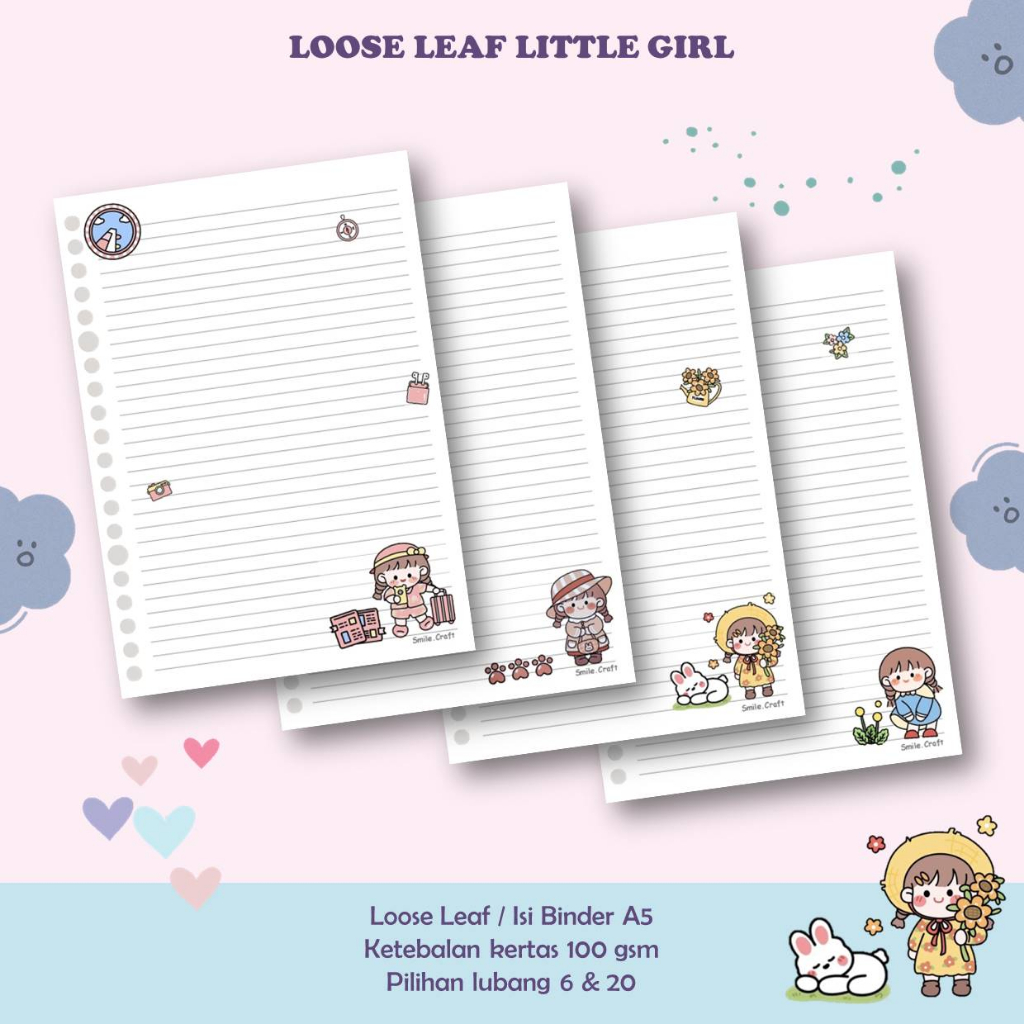 Jual KERTAS LOOSE LEAF ISI BINDER REFILL NOTEBOOK KARAKTER LITTLE GIRL ...