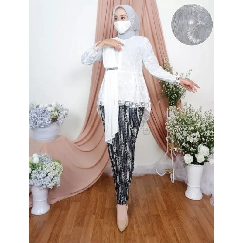 Jual Ready Set Kebaya Selendang Putih Modern/Tunik Brukat Putih//Kebaya ...