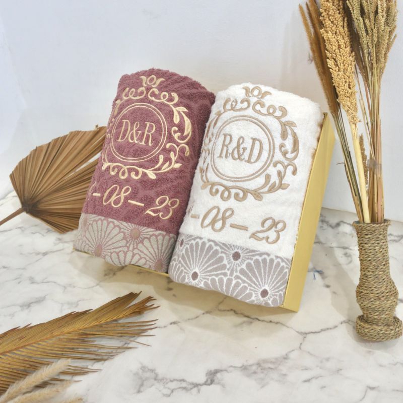 Jual Handuk Couple Wedding Design Handuk Bordir Nama Handuk seserahan ...