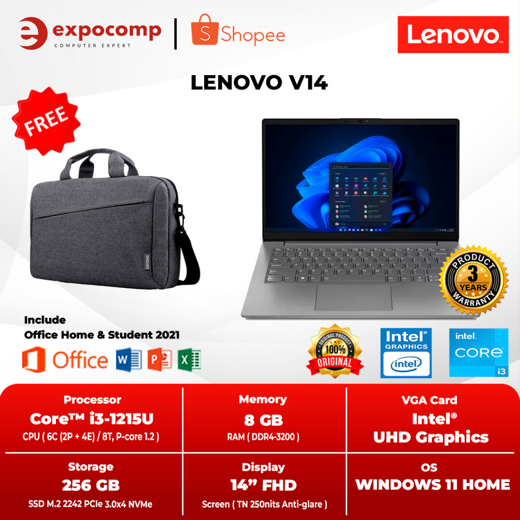 Jual LENOVO V14 Gen 3 IAP EKID GREY CORE i3-1215U 8GB 256GB W11+OHS | Shopee Indonesia