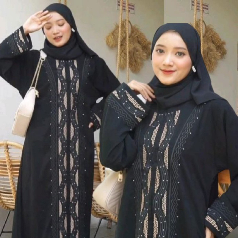Jual Abaya Bordir Gamis arab Hitam Abaya hitam turkey bordir | Shopee ...