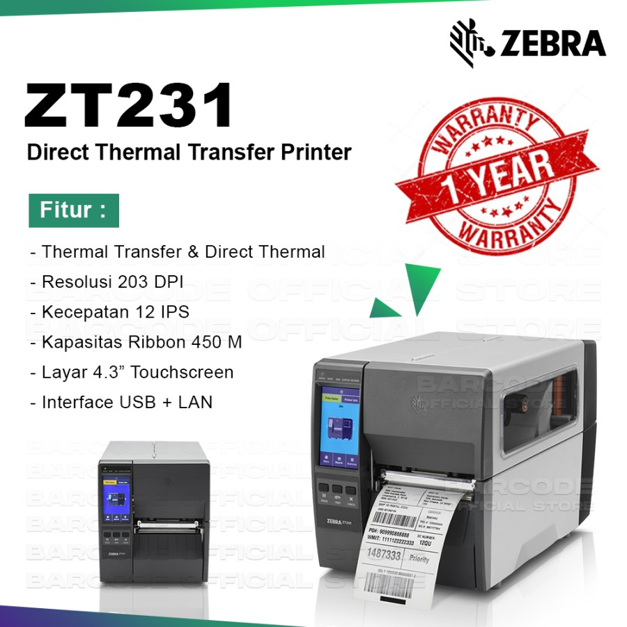 Jual Barcode Termal Printer Zebra ZT-231 Series Cetak Label Hangtag ...