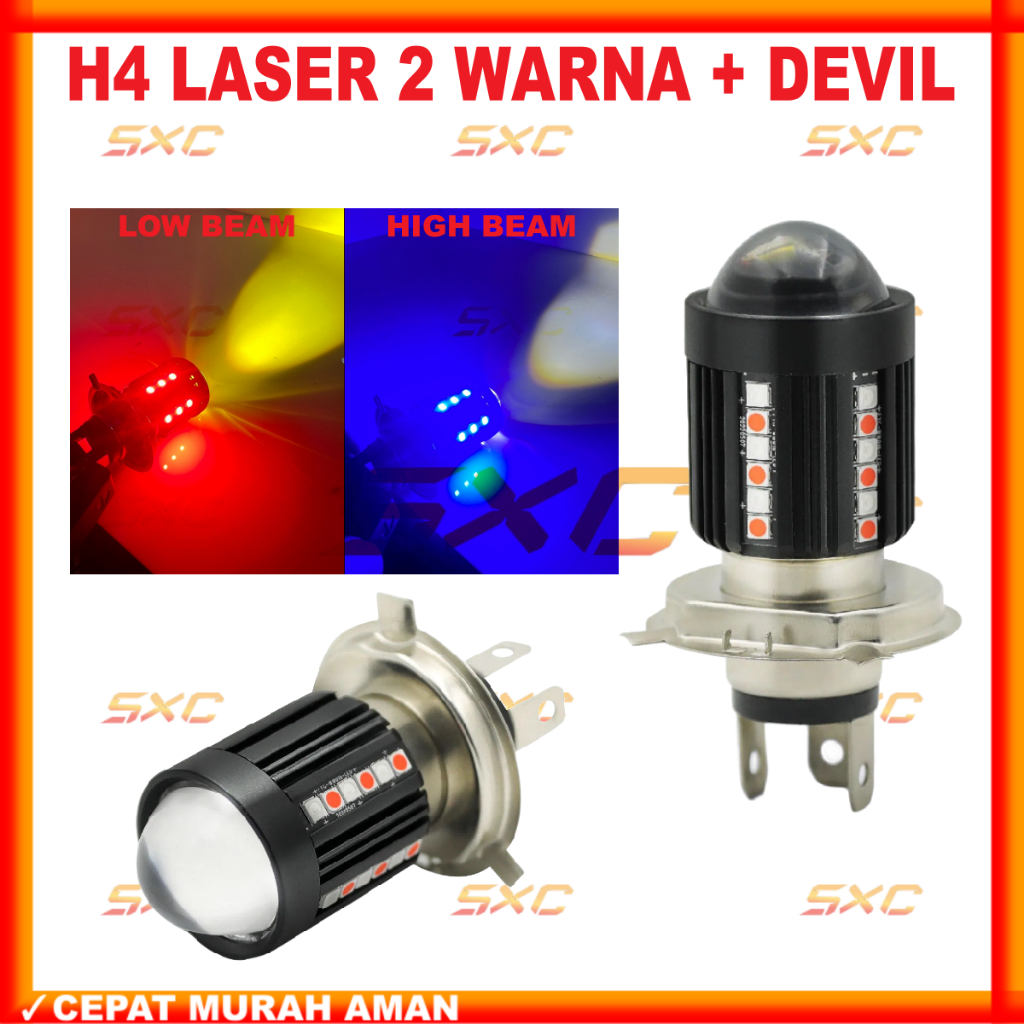 Jual ORIGINAL LAMPU UTAMA MOTOR H4 LASER 30 LED ALIEN H4 LED LASER 2 WARNA HI / LOO 20 WATT ...
