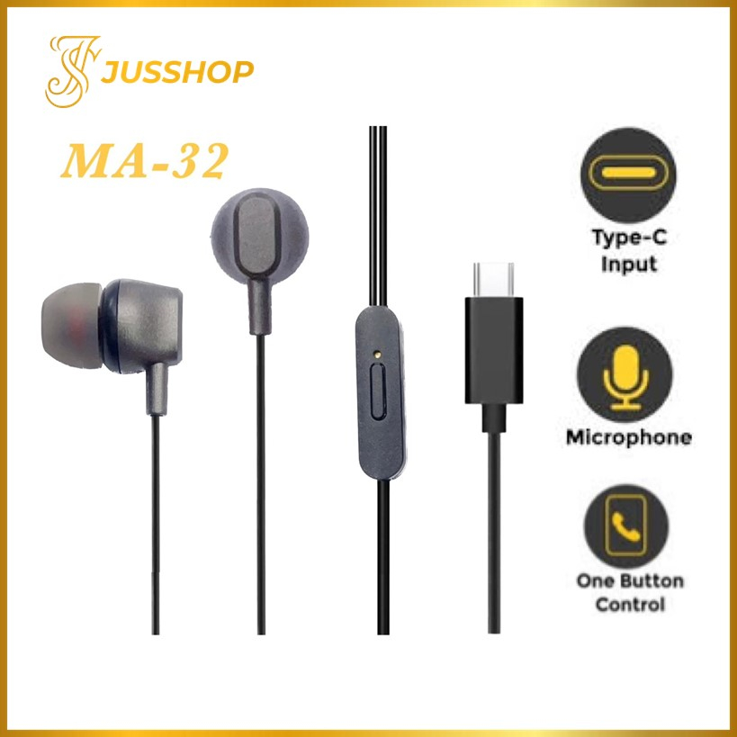 Jual Headset Earphone MA32 Type C Handsfree In-Ear Super Bass | Shopee Indonesia
