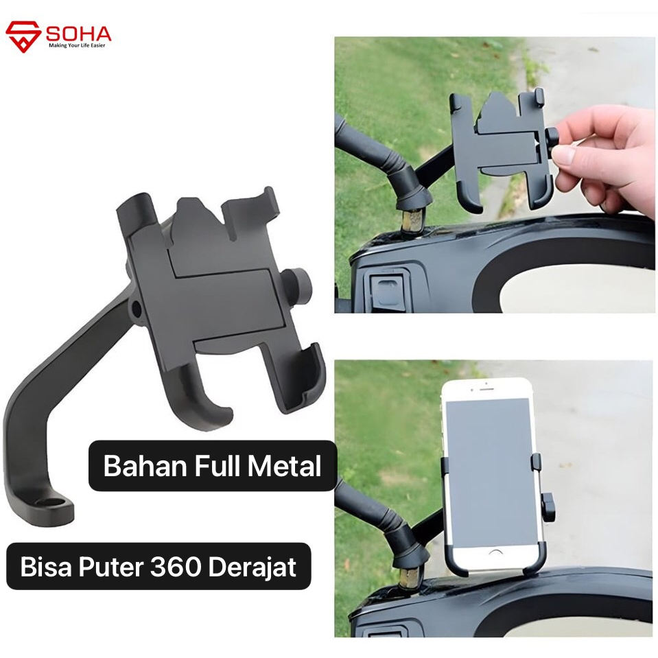 Jual HSM-009 Holder HP Spion Motor Full Besi Metal Aluminium PHONE Bracket Bisa Putar 360 ...