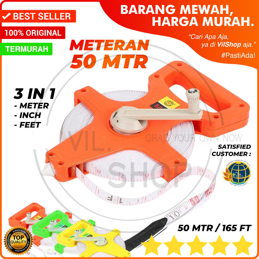 Jual METERAN 50 METER 165 FEET GAGANG TANCAP AWET GULUNG / FIBERGLASS ...