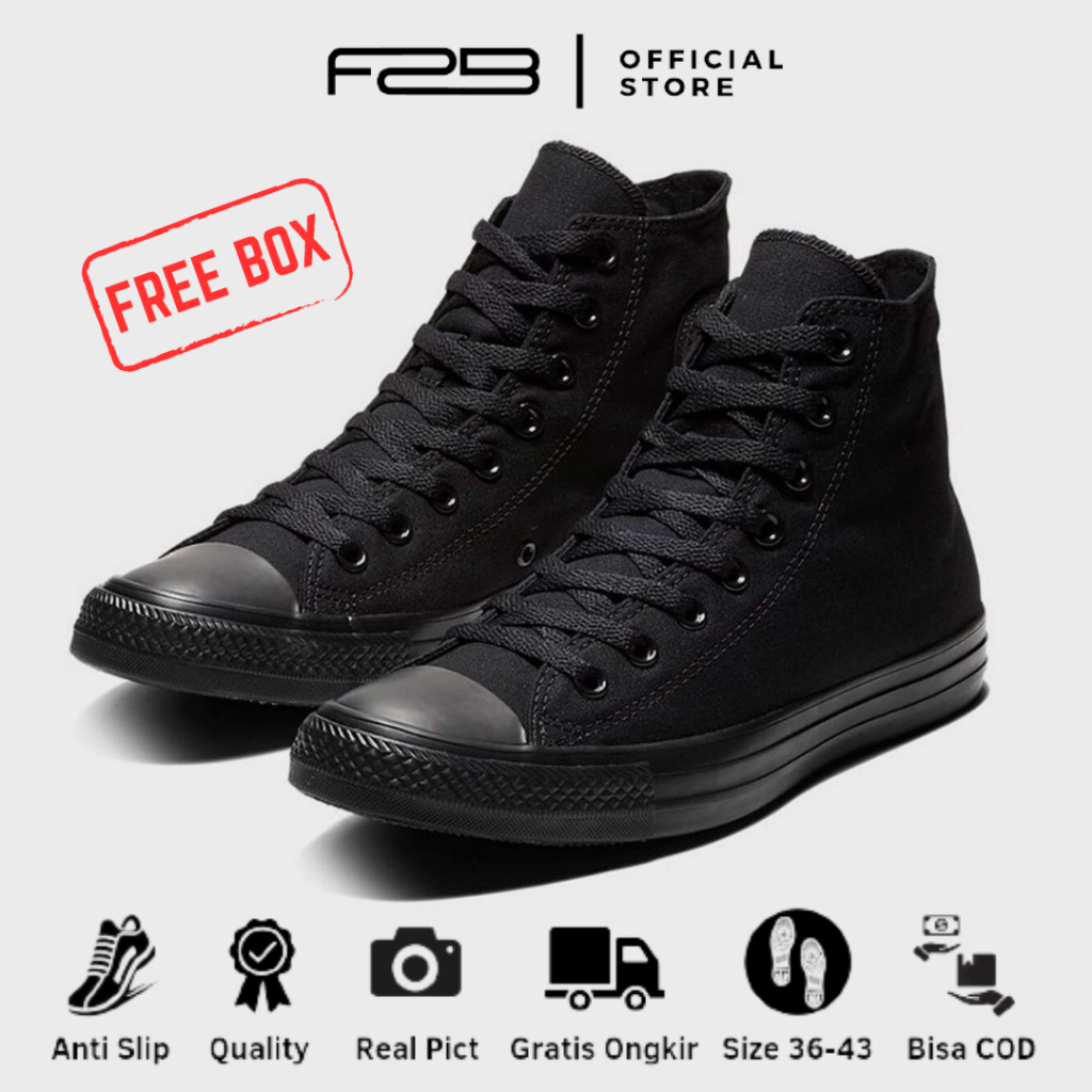 Jual Converse AllStar Classic Full Black High Tali Sneakers Import Pria ...