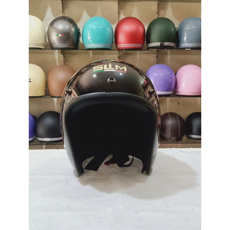 Jual Slim Head Aizo Helm Half Face Warna Hitam Glossy Berlabel SNI COD ...