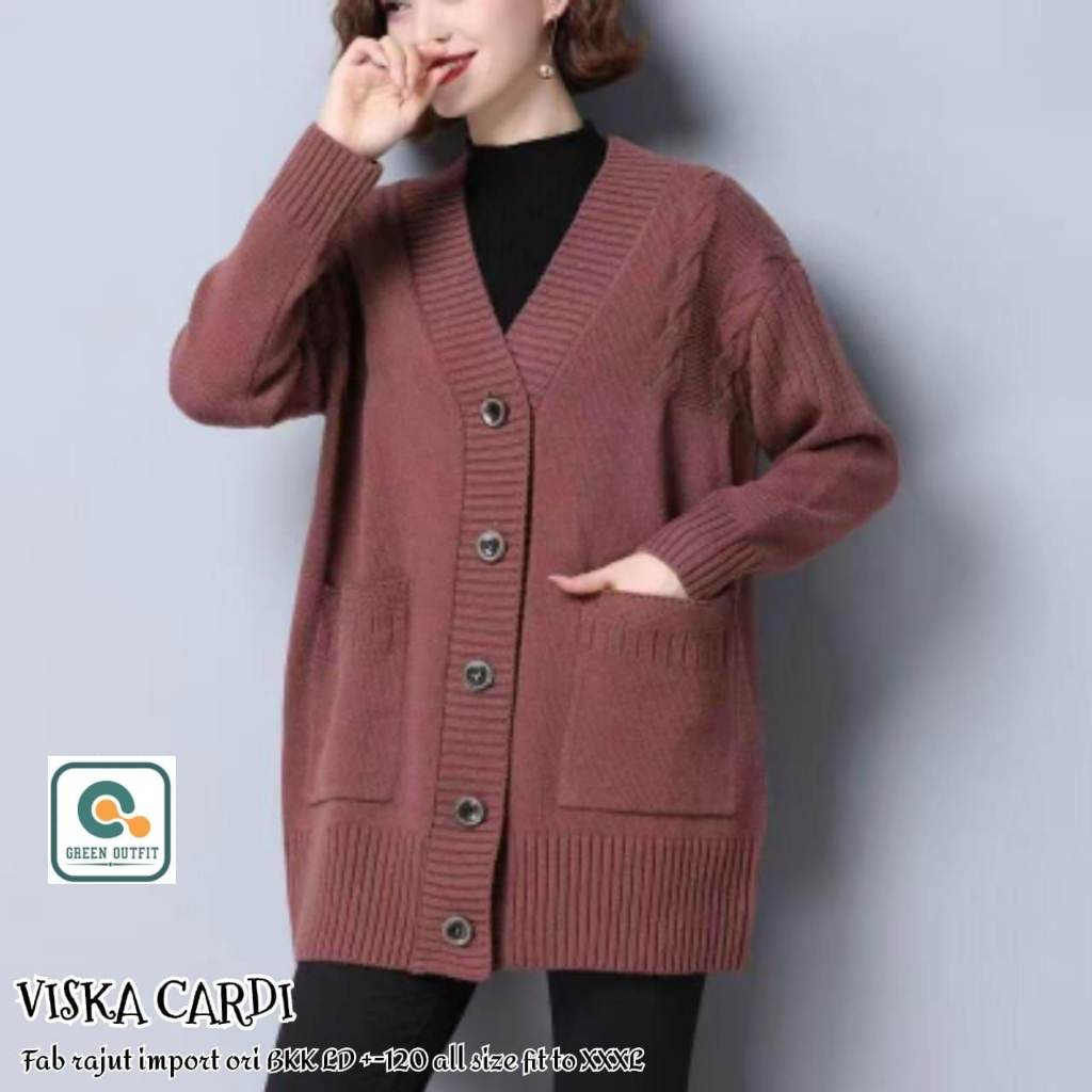 Jual viska cardi cardy atasan baju cardigan sweater sweter switer outer knit rajut polos tebal ...