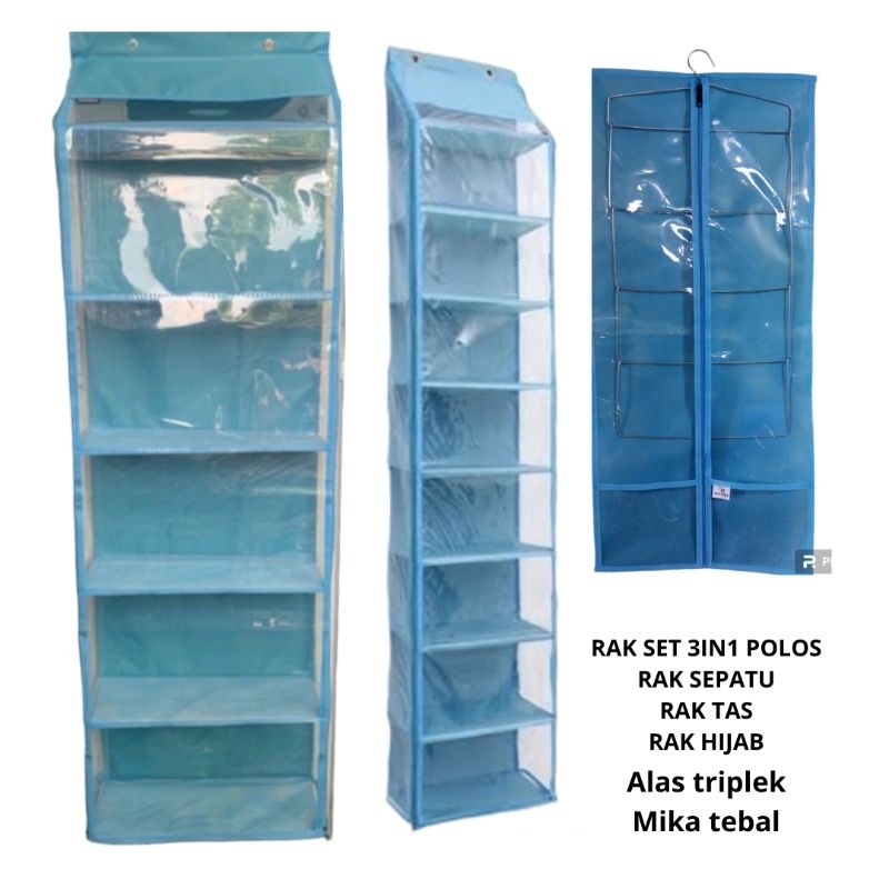 Jual Rak Set Gantung 3in1 Polos Rak sepatu Rak tas Rak Hijab Mika Tebal ...