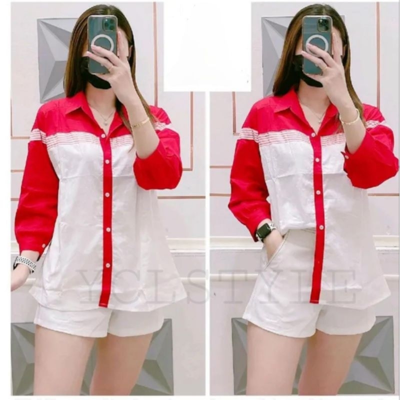 Jual MERDEKA SHIRT - KEMEJA KASUAL WAITA KOMBINASI MERAH PUTIH KATUN ...