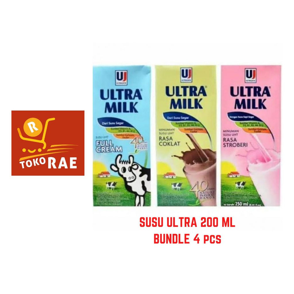 Jual Susu Ultra 200ML bundle 4 / Rasa coklat / strawberry / fullcream ...