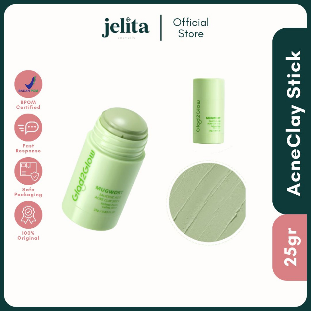 Jual Jelita Cosmetics - Glad2Glow Real Mugwort Clay Mask Stick Salicylic Acid Anti Pores&Acne 25 ...