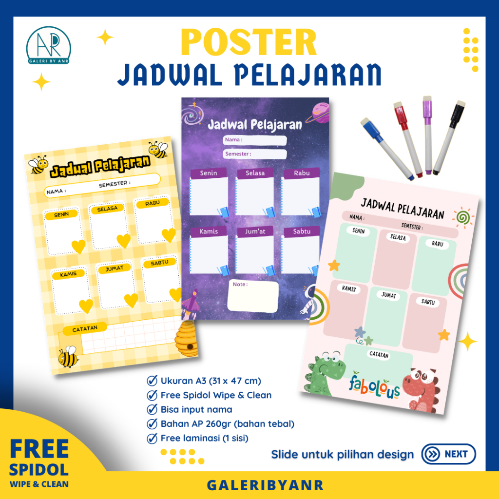 Jual D49 Poster jadwal pelajaran sekolah anak Custom Jadwal Piket ...