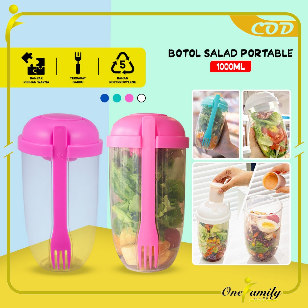 Jual ONE-C863 Botol Salad 1000ML dengan Sendok Garpu + Botol Saus Kecil ...