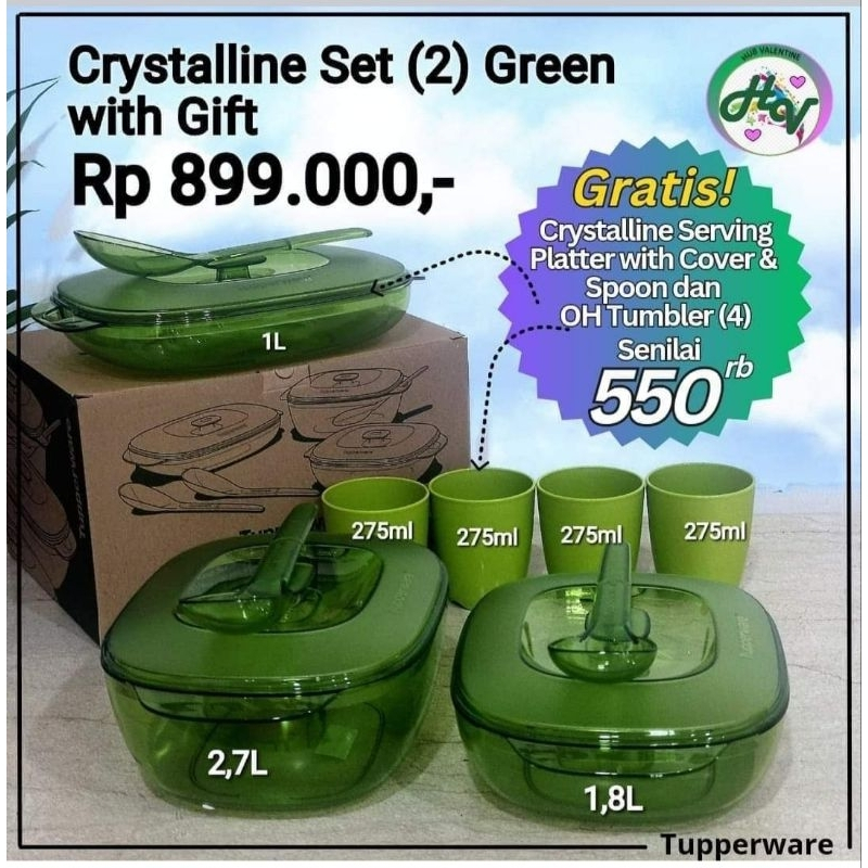 Jual tupperware crystalline set green tempat saji prasmanan set kristal ...