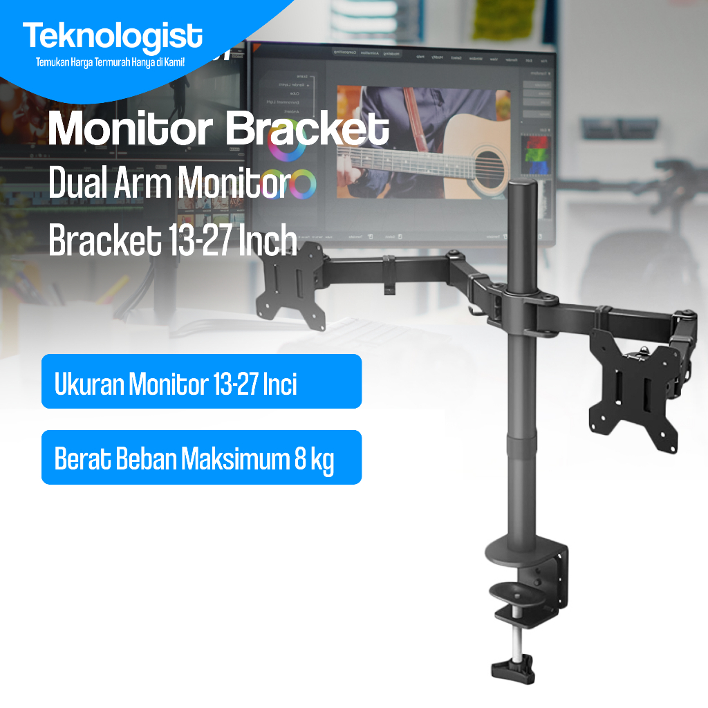 Jual Bracket Monitor Table Mount Dual Arm Monitor Bracket 13-27 Inch ...