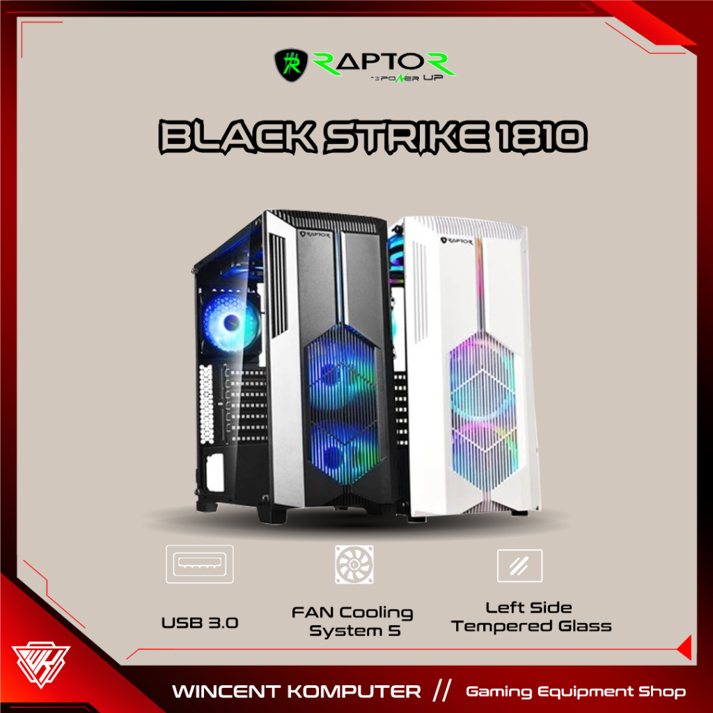 Jual CASING Gaming Case 3 Power Up RAPTOR Black Strike 1810 - White ...