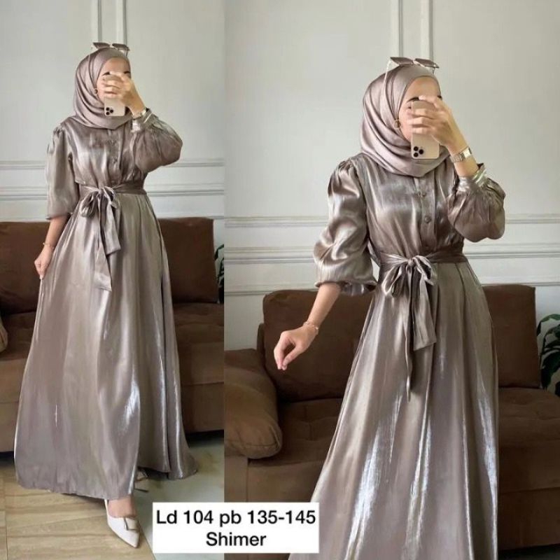 Jual [ Bisa COD ] Maxi Dress Satin Silk Shimmer Maxmara Premium | Gamis Wanita Shimer Kancing ...